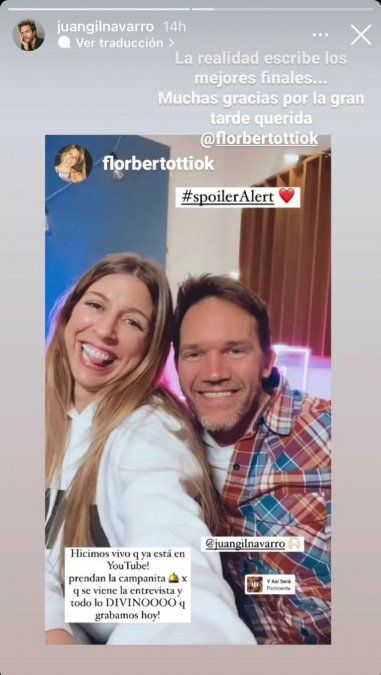 Florencia Bertotti y Juan Gil Navarro en un reencuentro a pura emoción