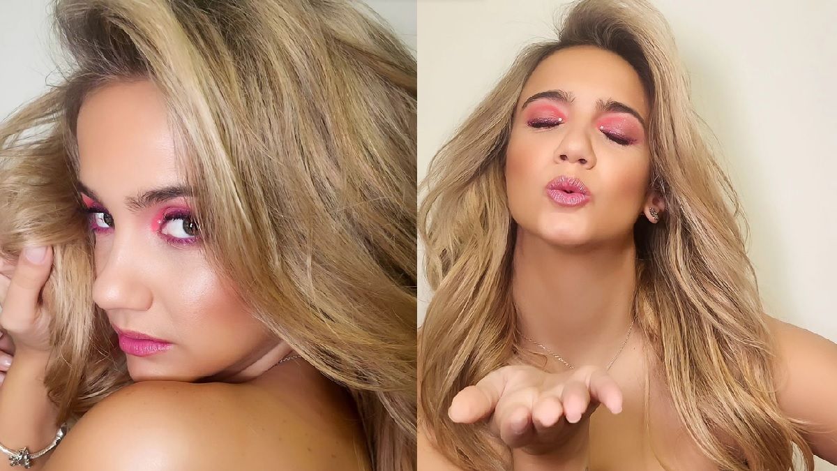 El llamativo look y maquillaje rosa de Naza Di Serio para ir al estreno de Barbie