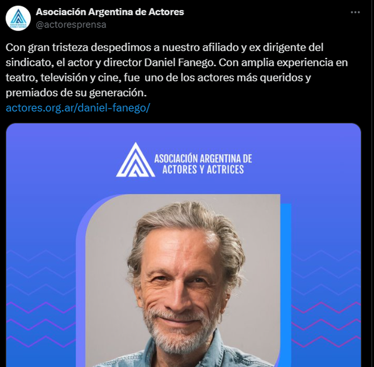Falleció el actor Daniel Fanego a los 69 años de edad