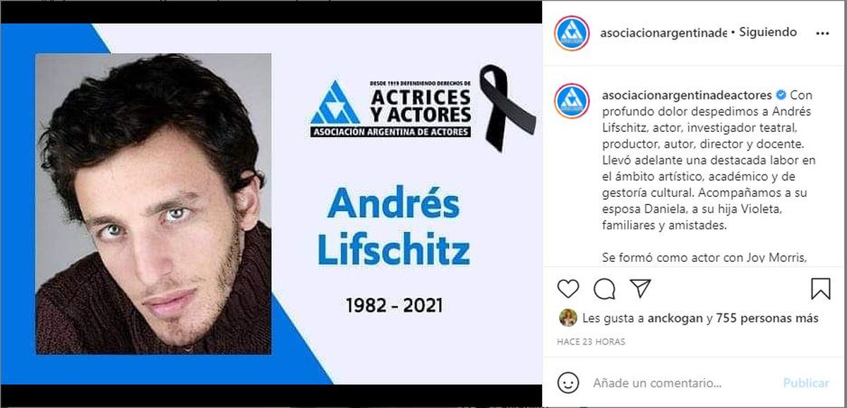 El actor Andrés Lifschitz falleció a los 39 años